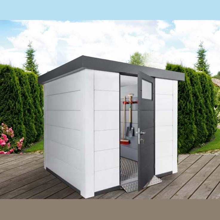 Abri de jardin moderne en acier porte simple 5,7 m² eleganto 2424 (blanc) Abri de jardin moderne en acier porte simple 5,7 m² eleganto 2424 (blanc)