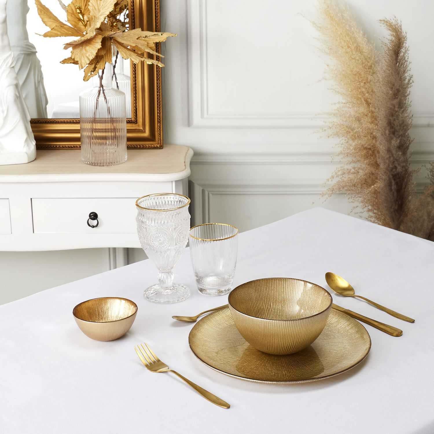 Assiette dorée en verre royal (lot de 6) (assiette plate - 21 cm)