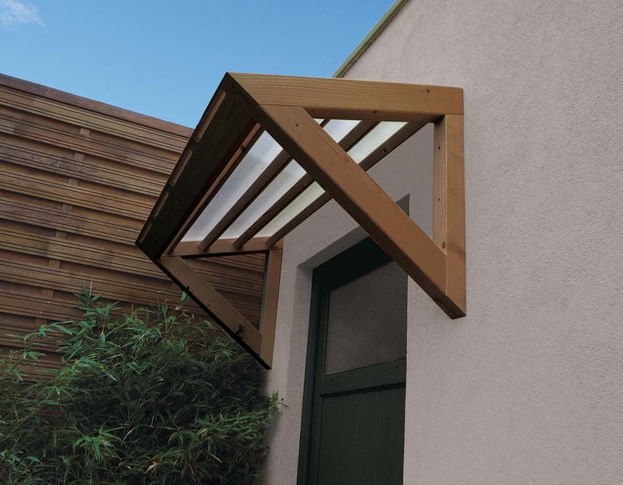 Auvent porte d'entrée en bois couvert