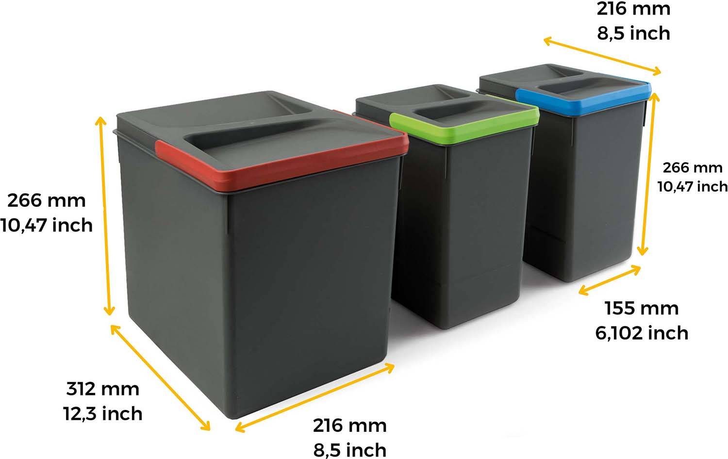 Bacs de tri pour tiroir de cuisine recycle (2 bacs de 7 litres et 1 bac ...