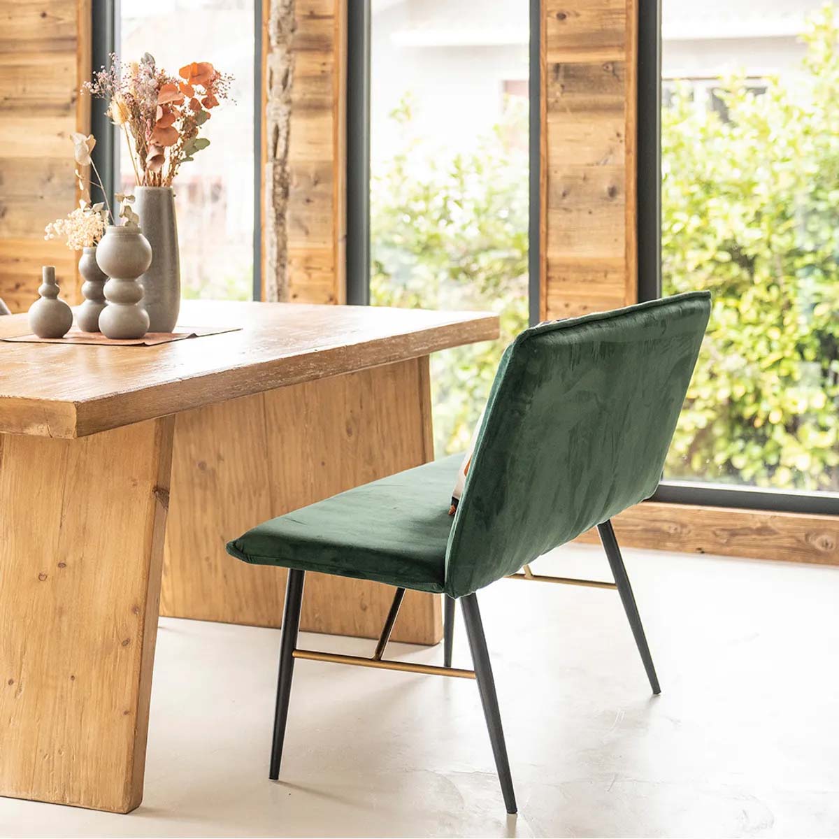 Banc art déco en velours vert verona