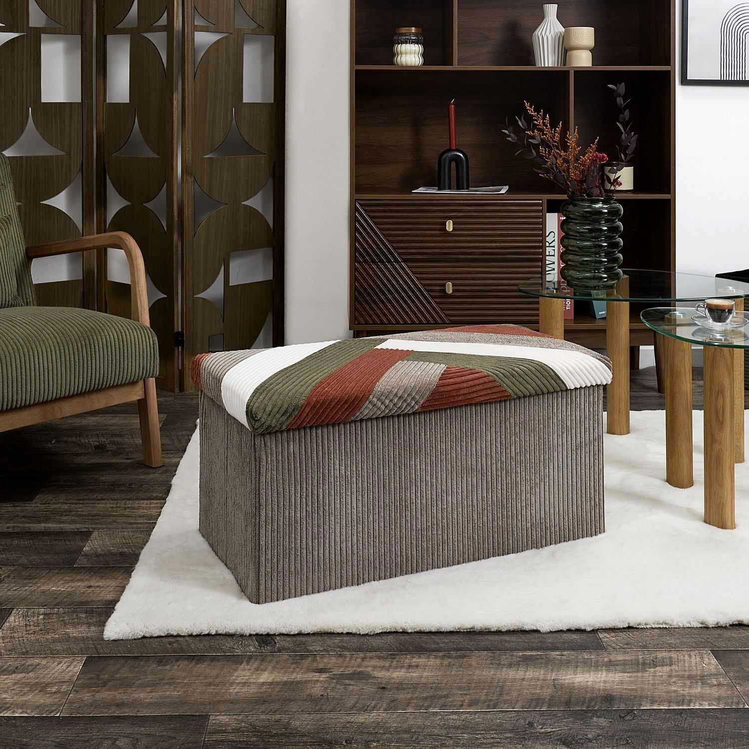 Banc coffre pliable patchwork côtelé scott