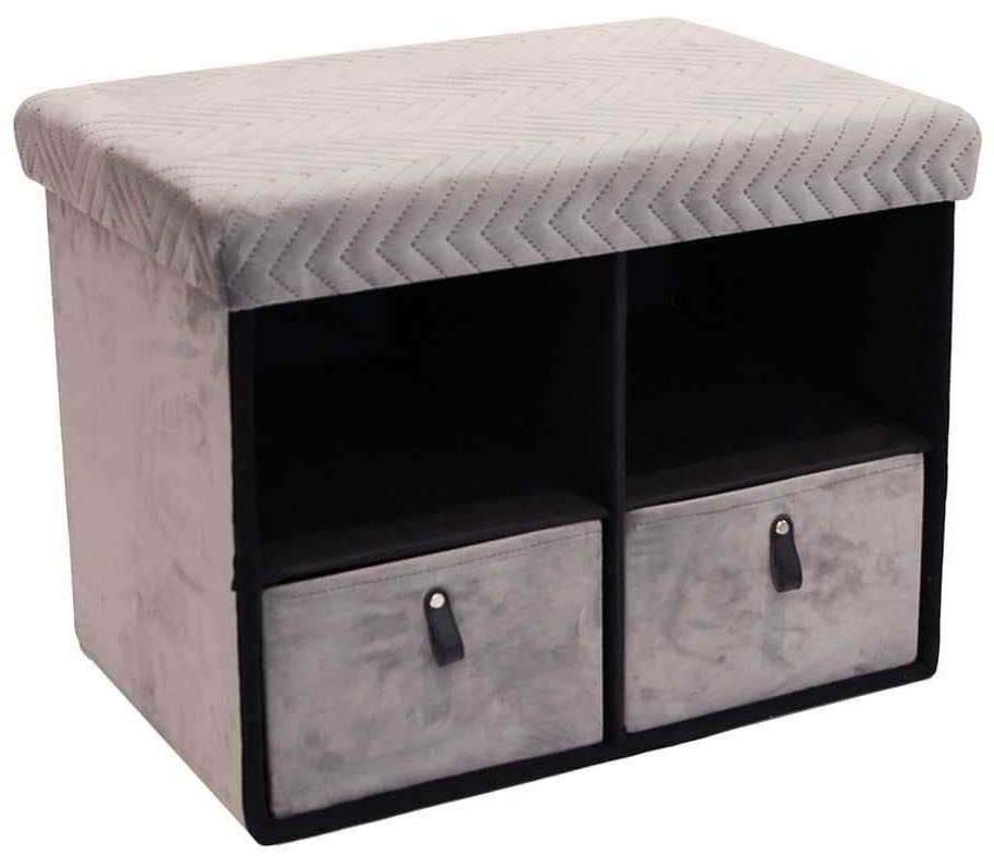 Banc pliable en velours avec tiroirs et rangements