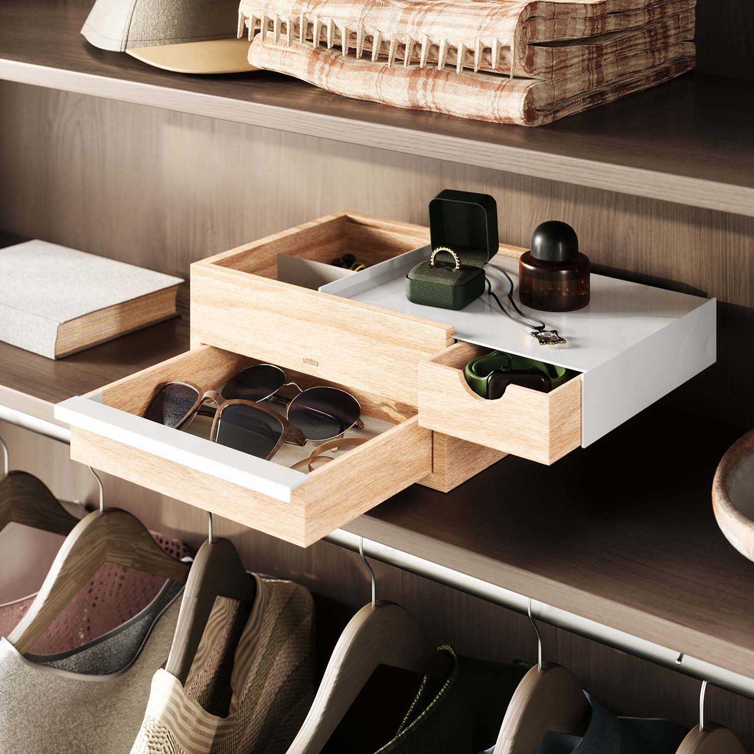 Boite à bijoux tiroir secret stowit (bois clair)