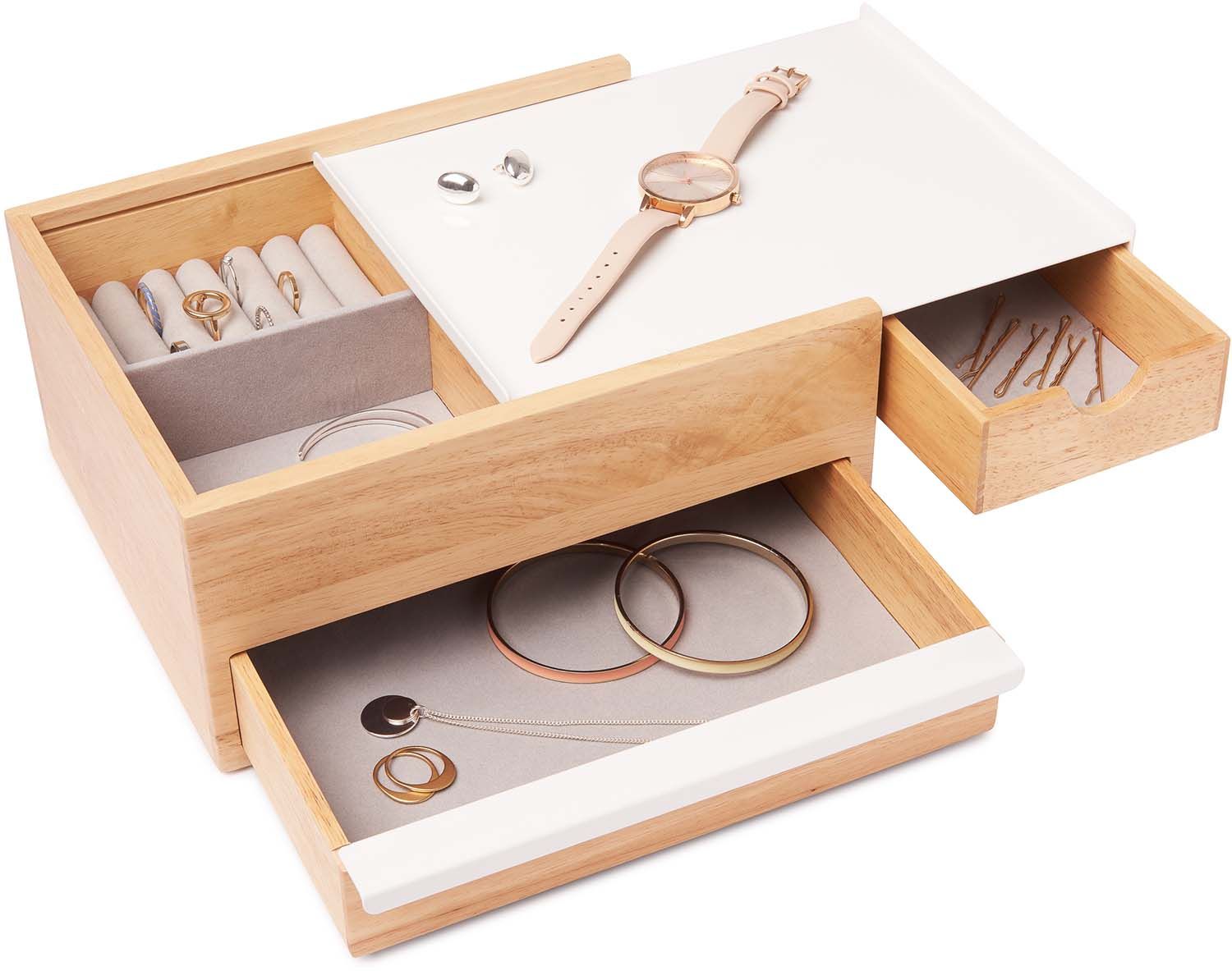 Boite à bijoux tiroir secret stowit (bois clair)