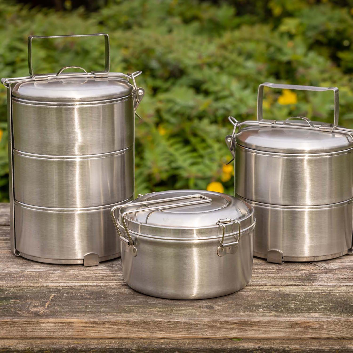 Boîte à lunch ronde en acier inoxydable (3 compartiments)