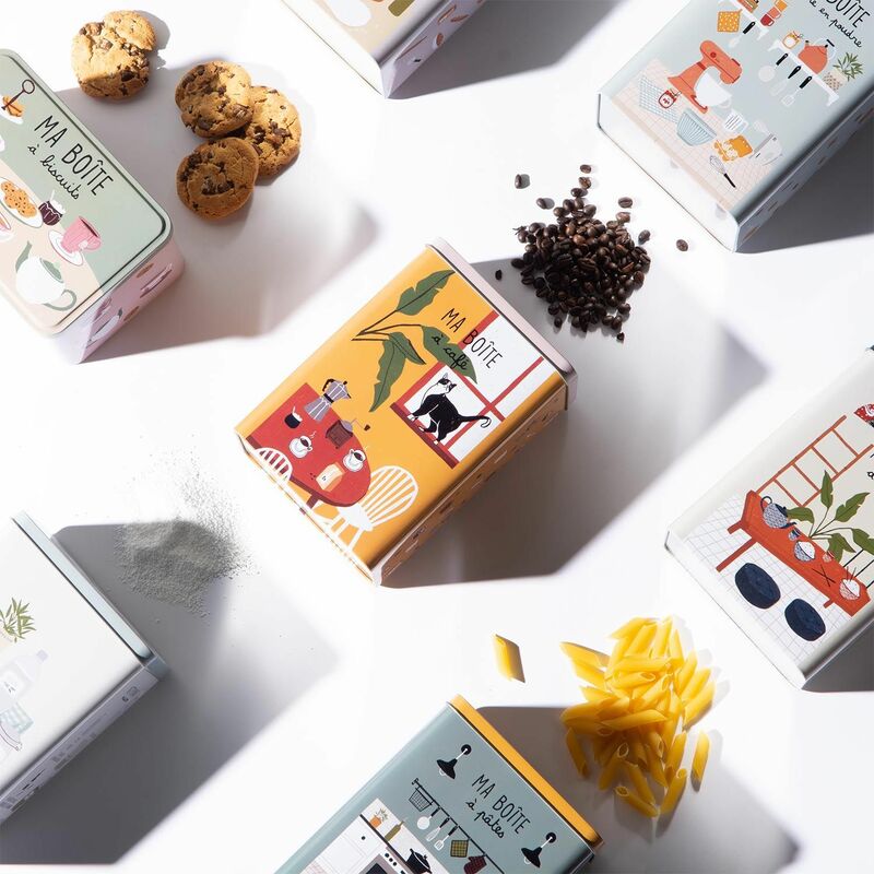 Boîte à pâtes en métal avec imprimés