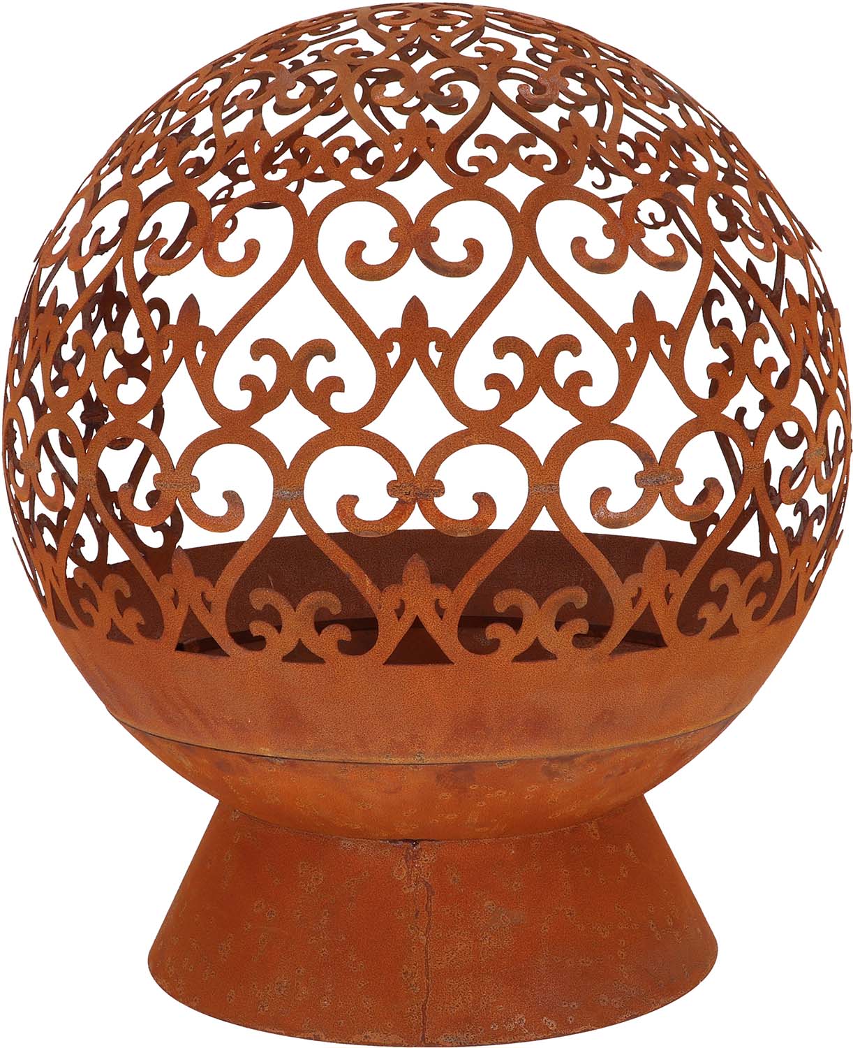 Brasero rond en métal rouillé arabesque