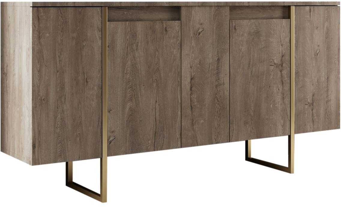 Buffet en aggloméré pieds en métal luxe (noyer et doré)