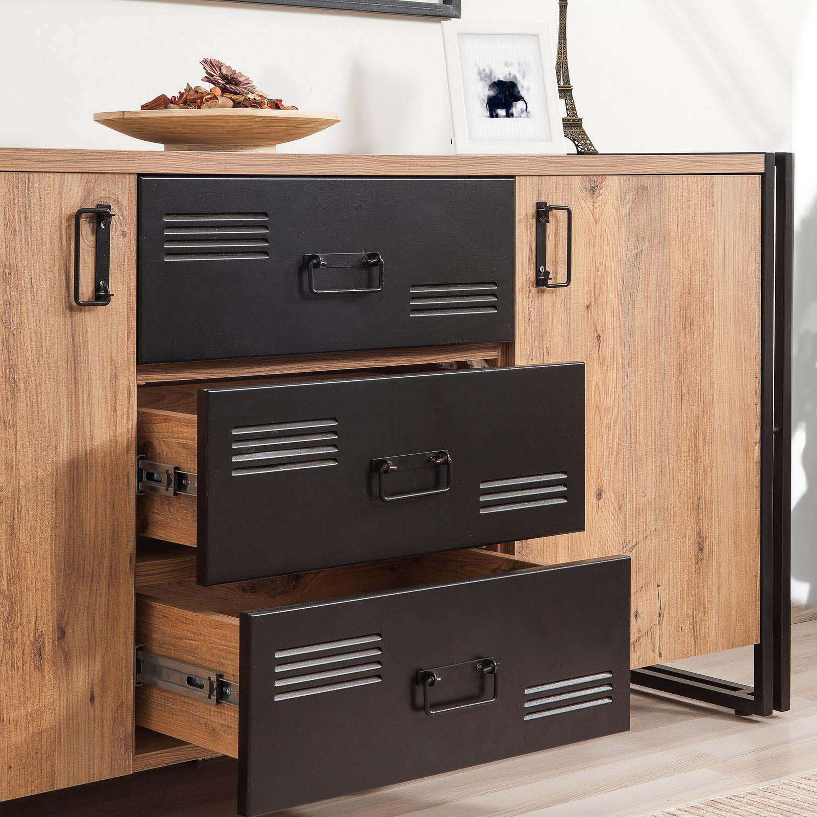 Buffet en aggloméré 2 portes et 3 tiroirs cosmo rio