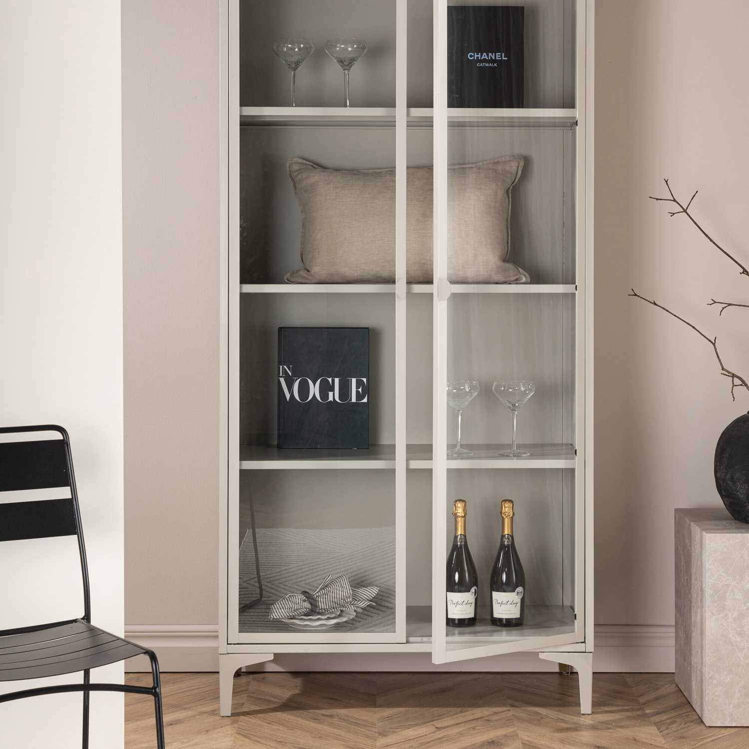 Buffet vitré en métal beige piring