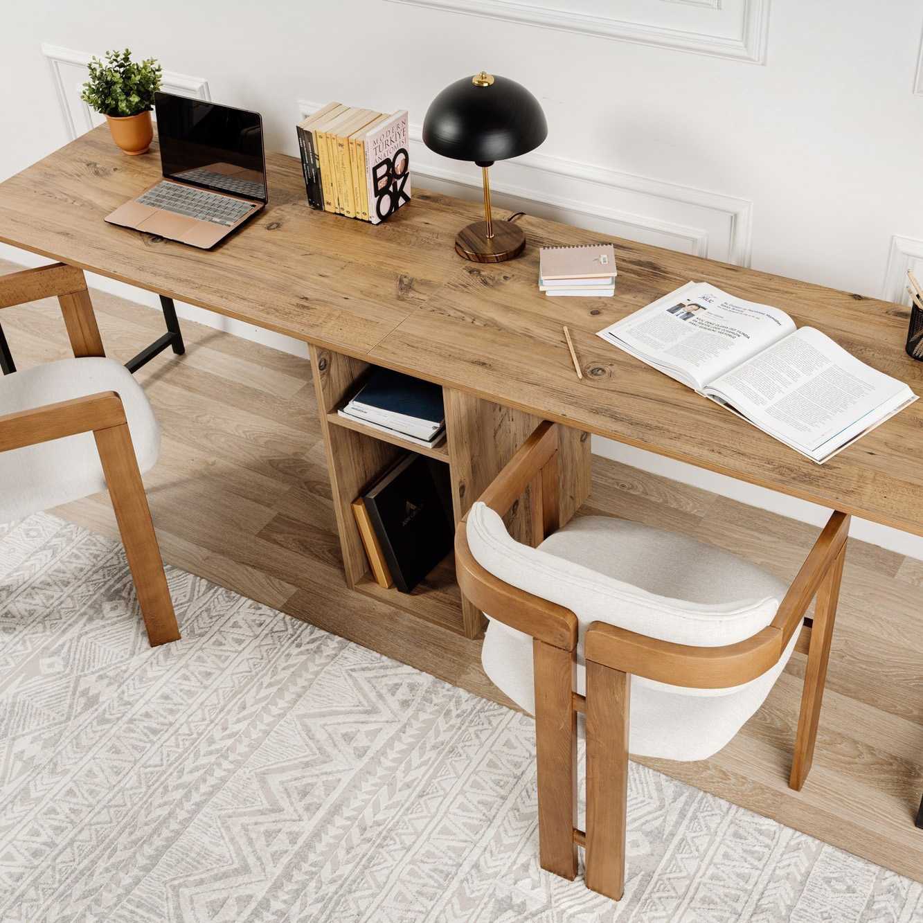 Bureau 2 places en aggloméré twin (marron, noir)