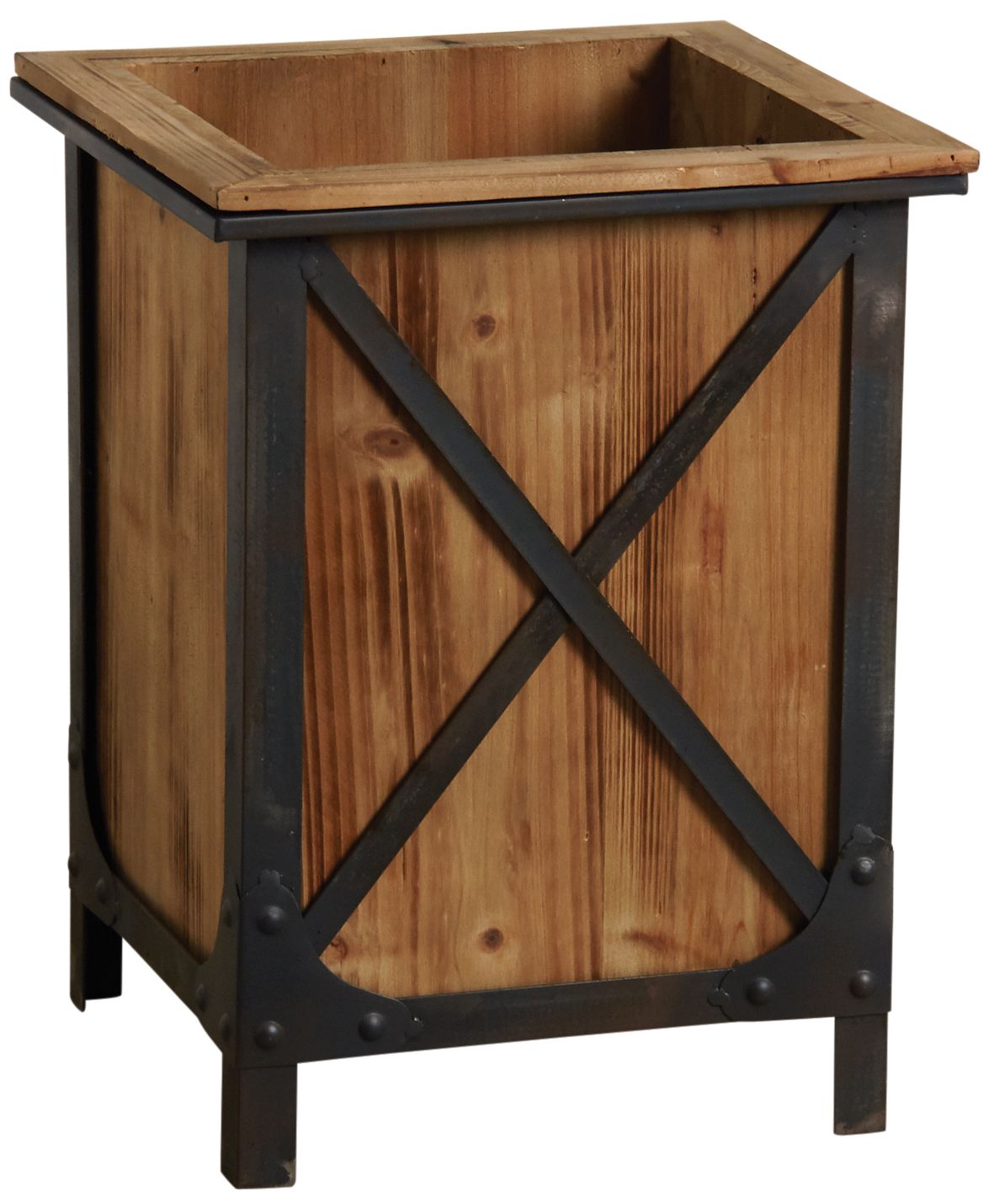 Cache-pot en pin et métal (lot de 2)