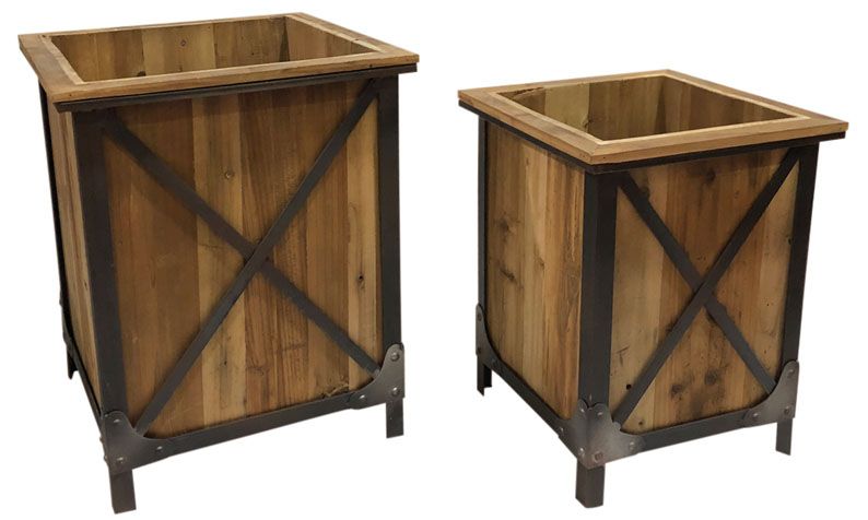 Cache-pot en pin et métal (lot de 2)