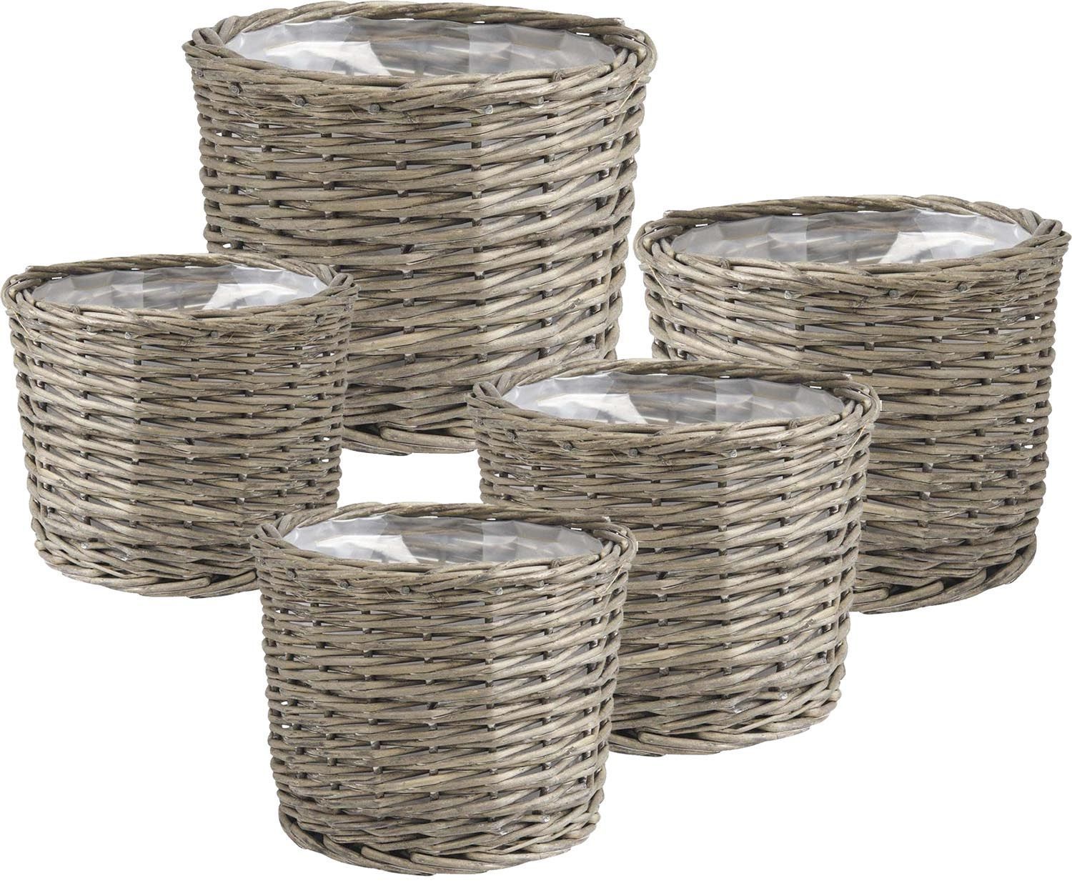 Cache pot rond en osier gris (lot de 5)