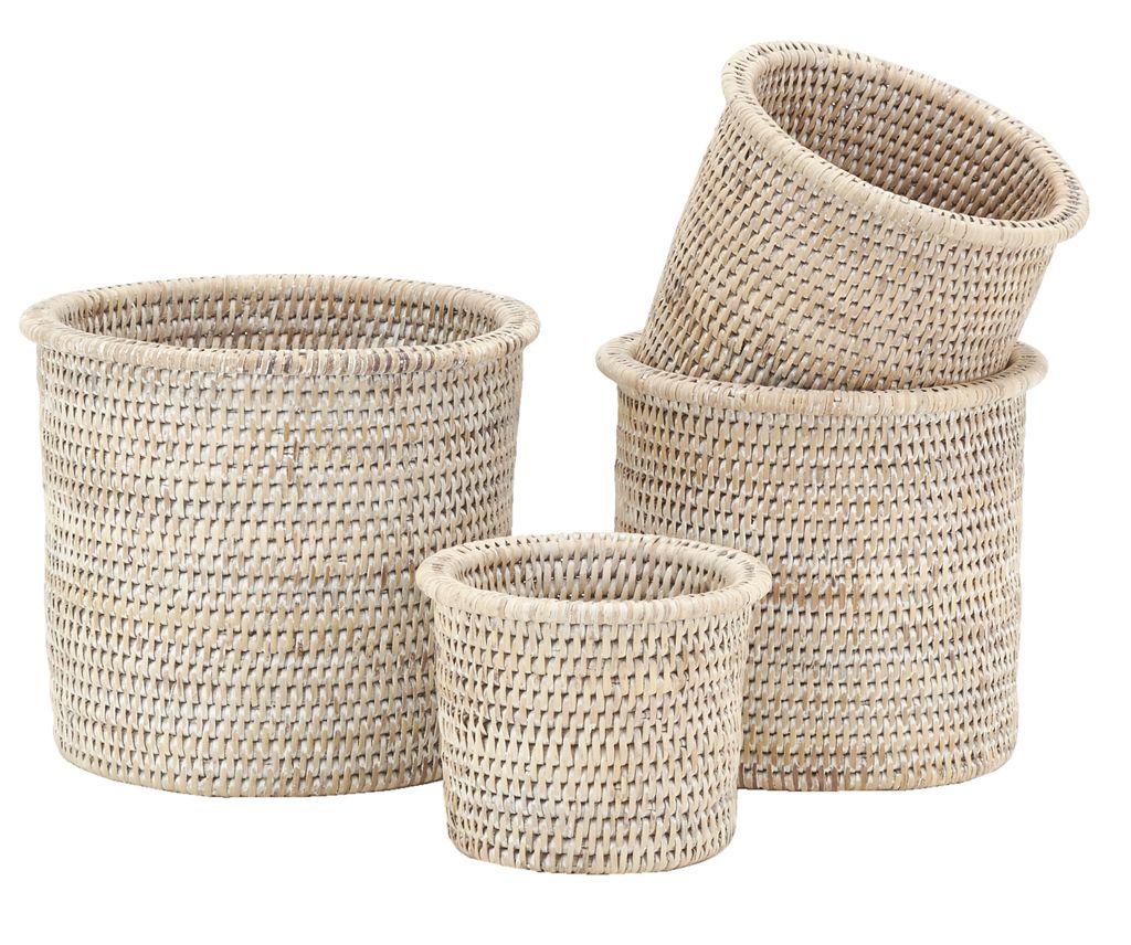 Cache-pot en rotin patiné blanc (lot de 4)
