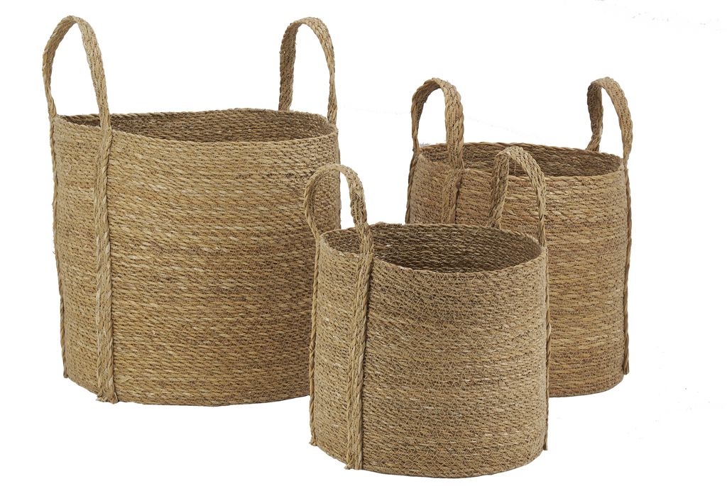 Cache-pots avec anses en jonc naturel (Lot de 3) - AUBRY GASPARD