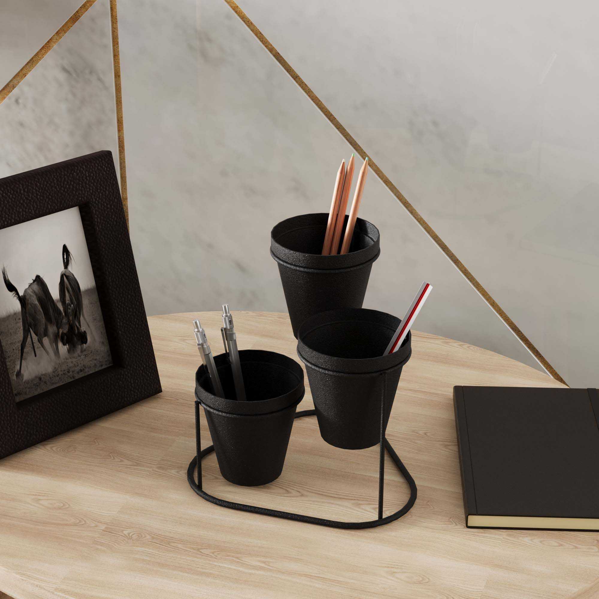 Cache-pots en métal 3 pots decorative (noir)