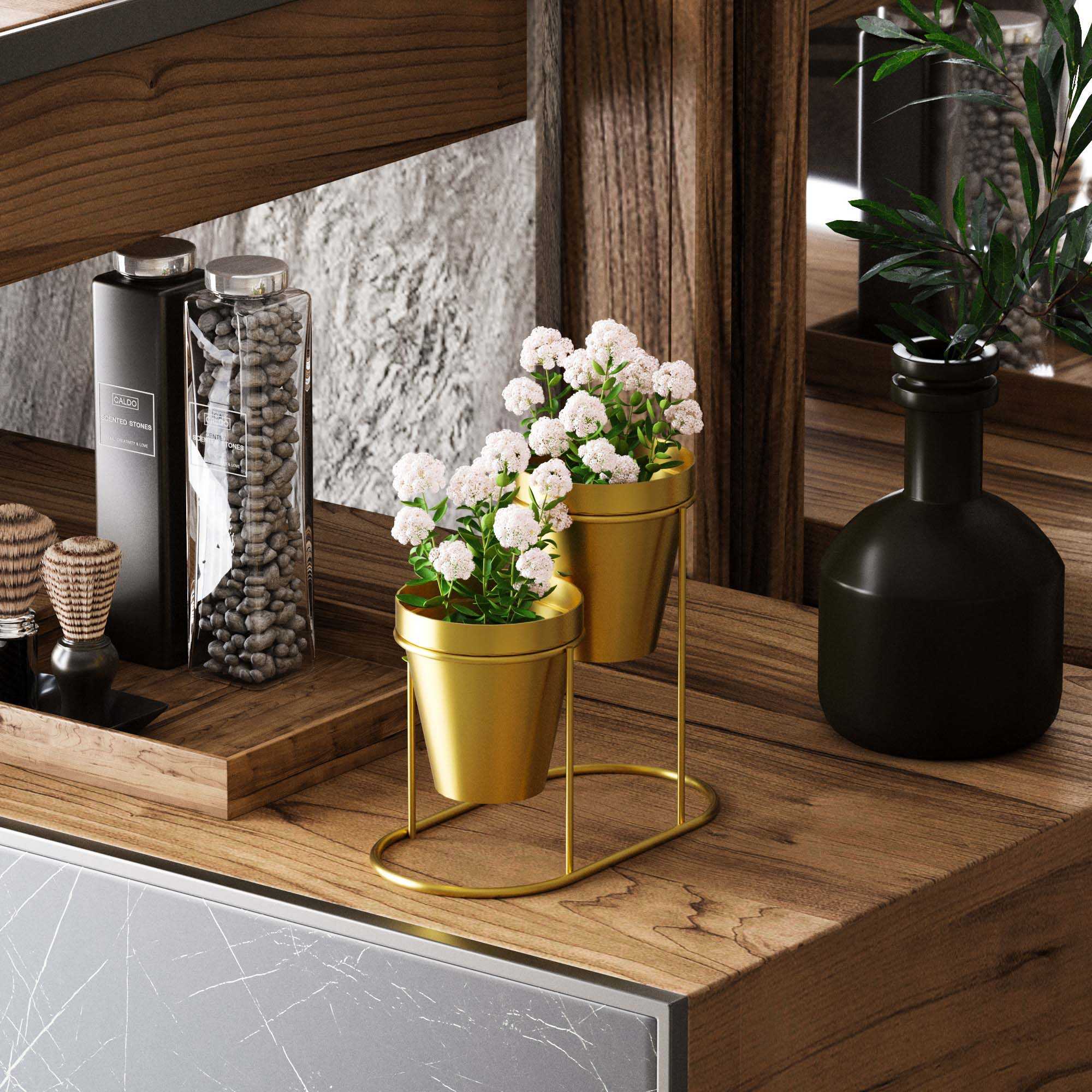 Cache-pots en métal 2 pots decorative (doré)