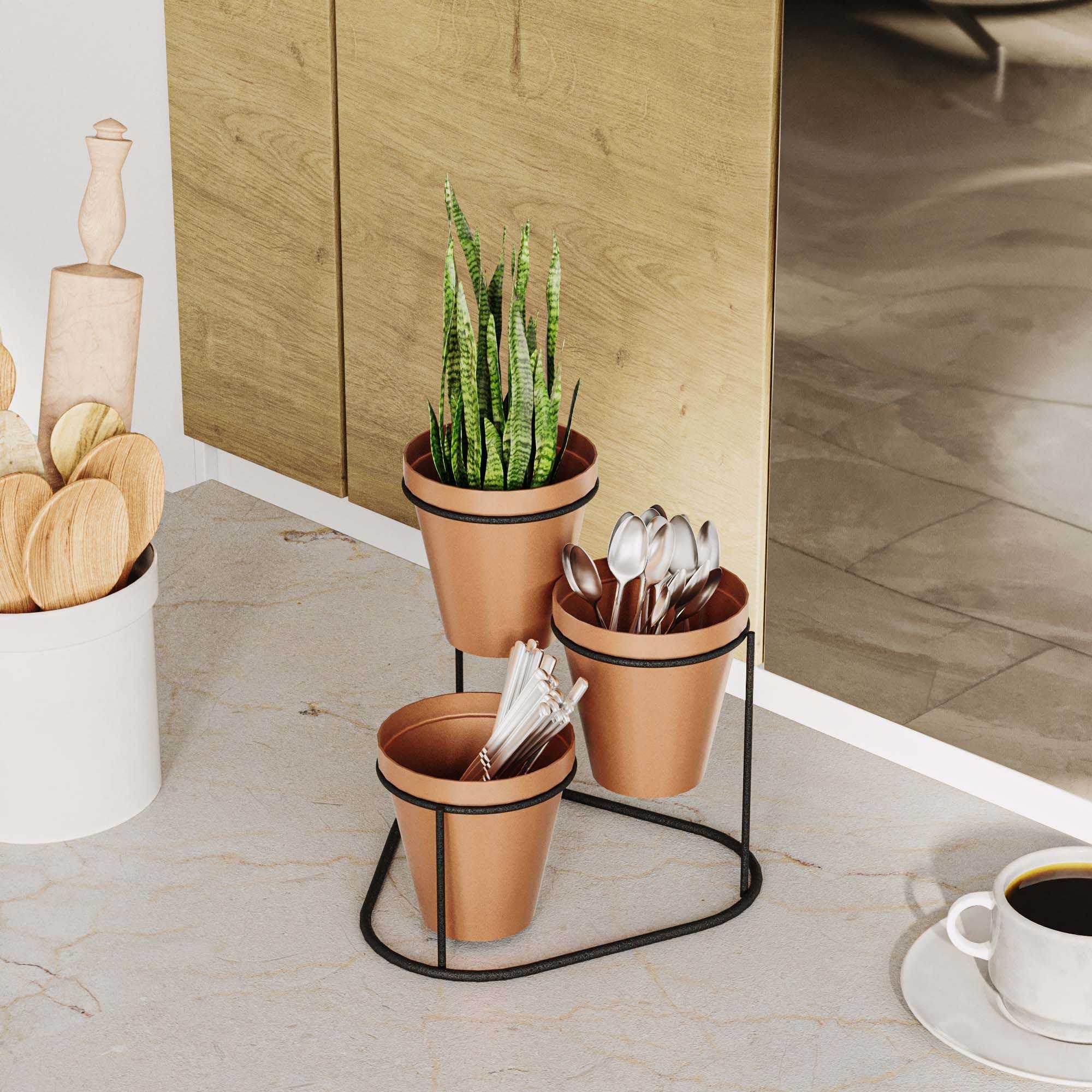 Cache-pots en métal 3 pots decorative (cuivré)