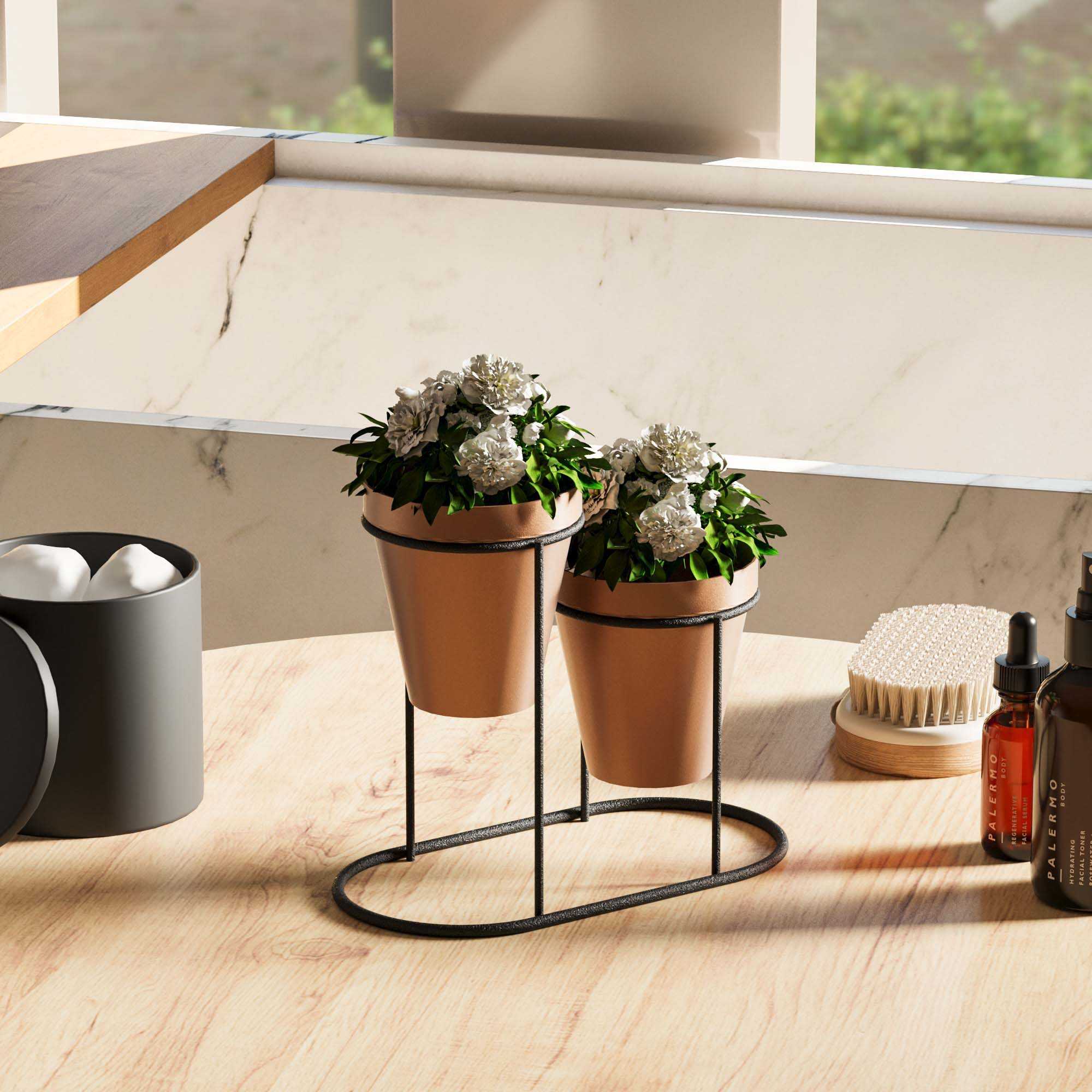 Cache-pots en métal 2 pots decorative (cuivré)