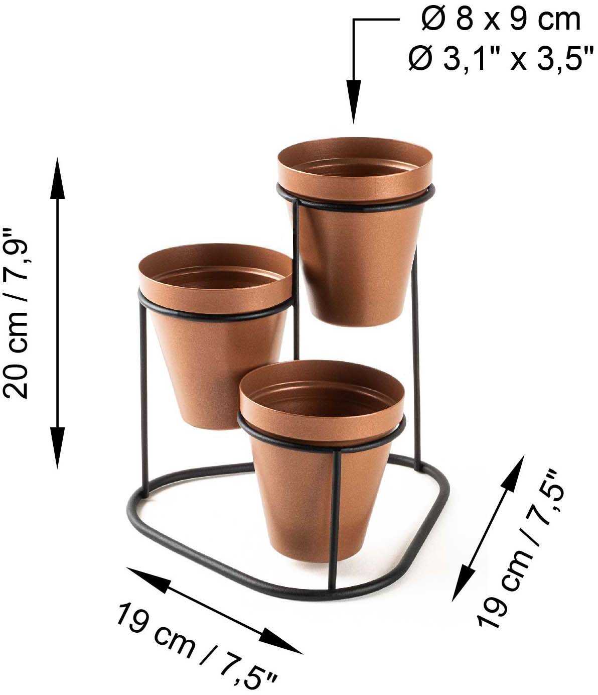 Cache-pots en métal 3 pots decorative (cuivré)