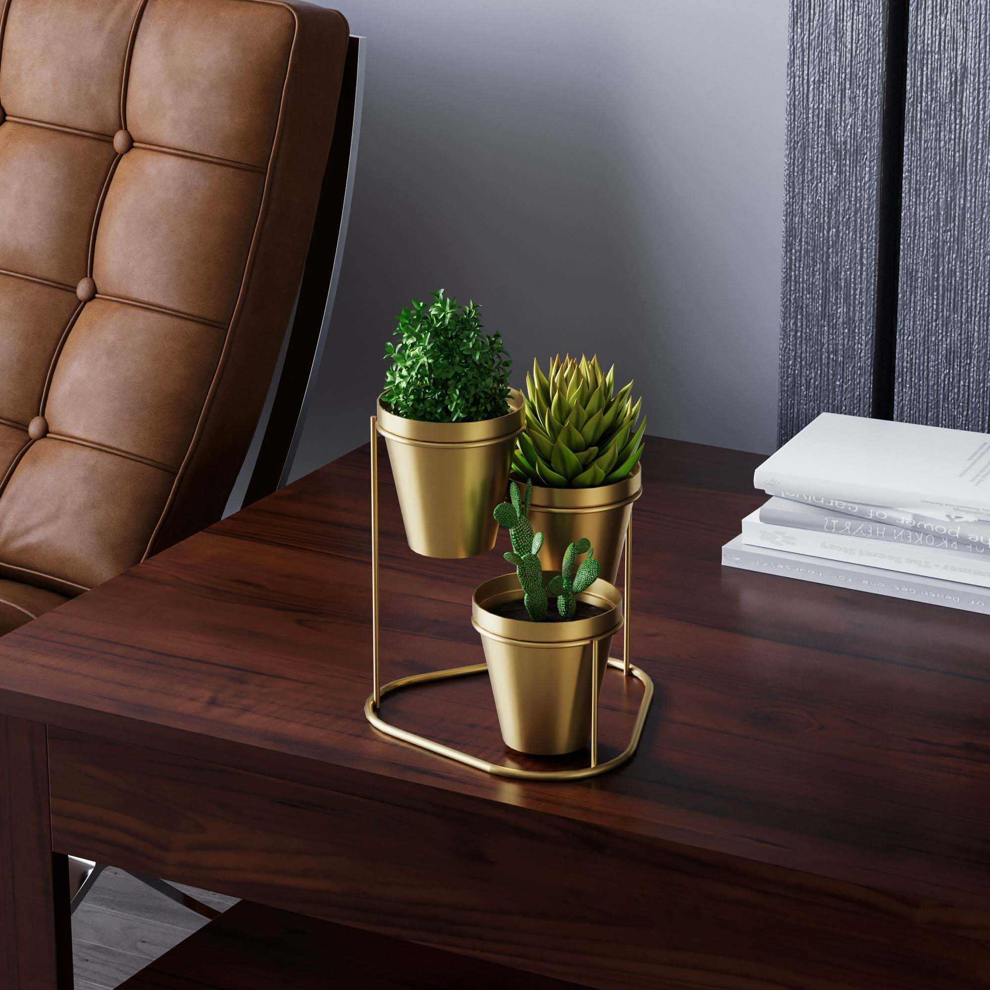 Cache-pots en métal 3 pots decorative (doré)