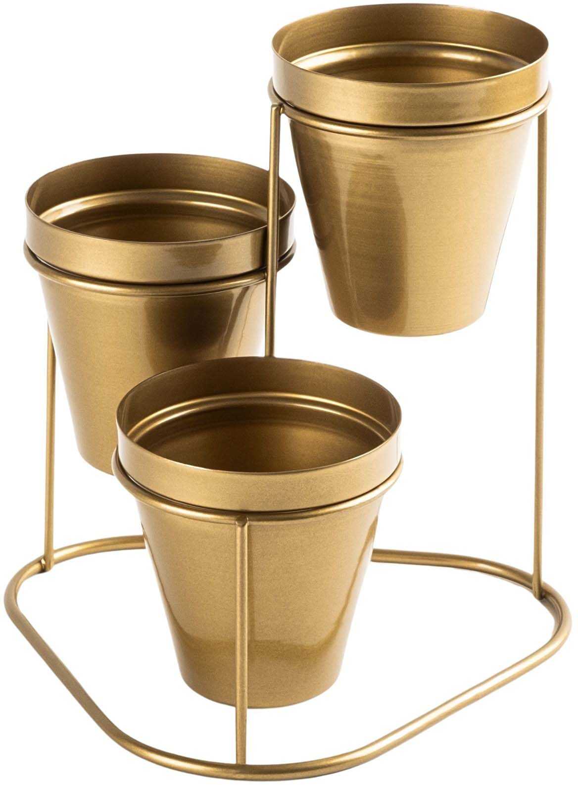 Cache-pots en métal 3 pots decorative (doré)