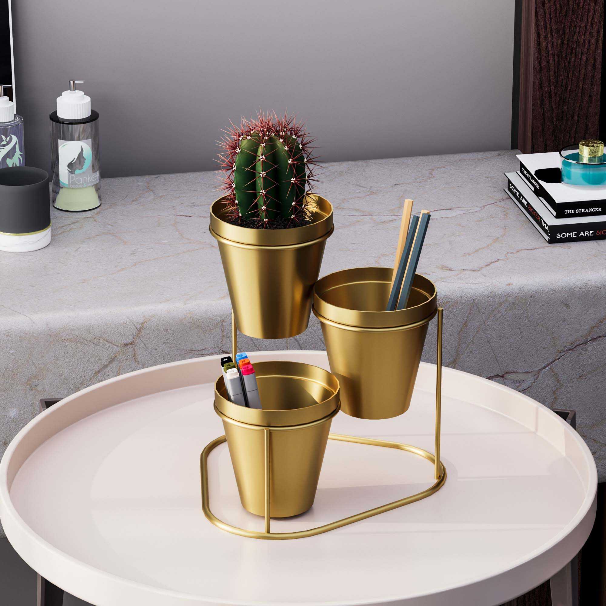 Cache-pots en métal 3 pots decorative (doré)