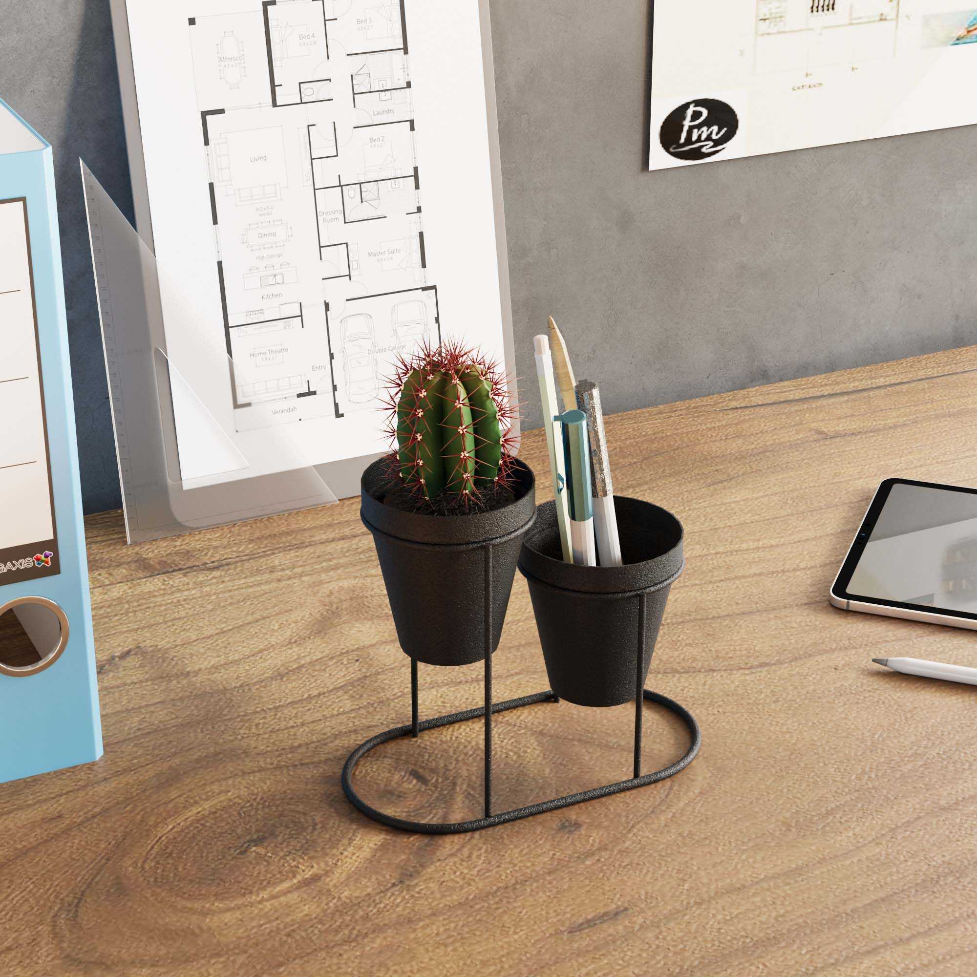 Cache-pots en métal 2 pots decorative (noir)