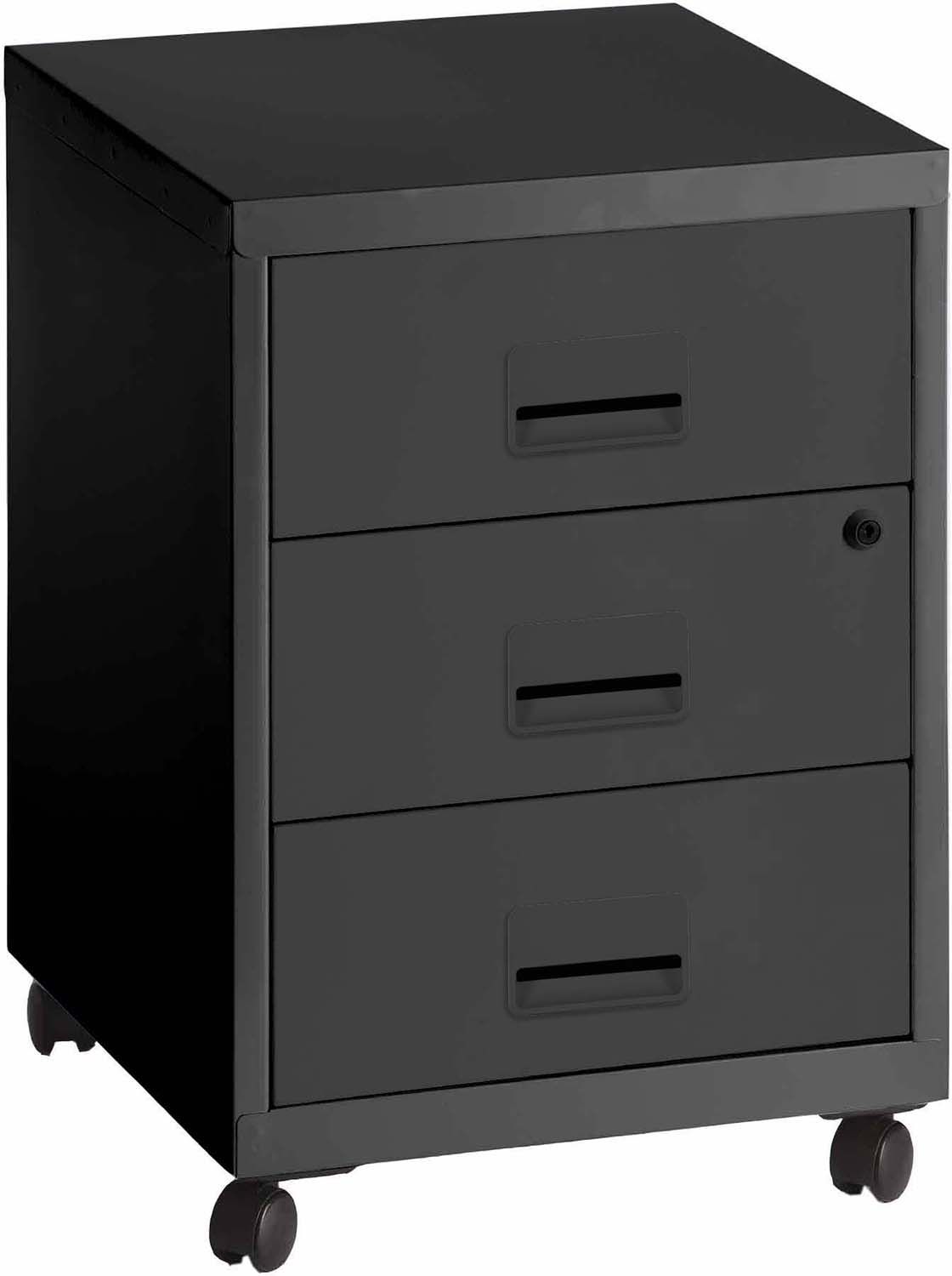 Caisson de rangement 3 tiroirs en acier sur roulettes (anthracite)