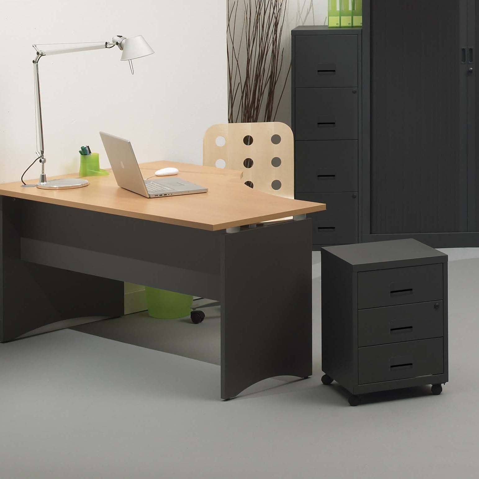 Caisson de rangement 3 tiroirs en acier sur roulettes (anthracite)