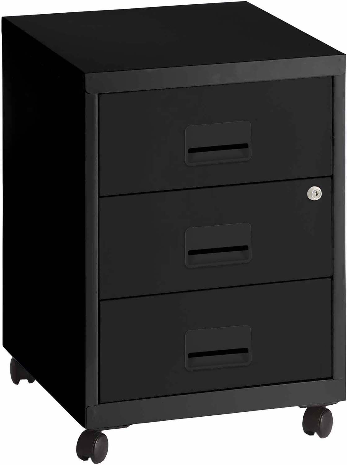 Caisson de rangement 3 tiroirs en acier sur roulettes (noir mat)