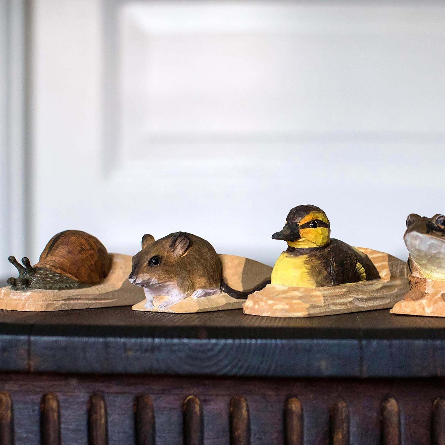 Cale-porte en bois sculpté à la main animal (caneton)