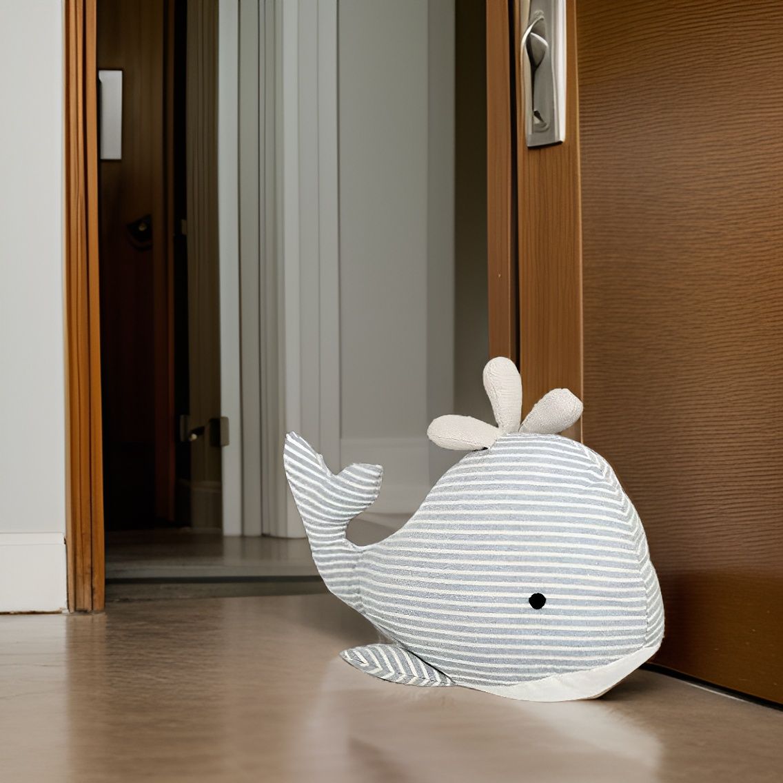 Cale porte en tissu baleine 35 cm (rayures bleu clair)