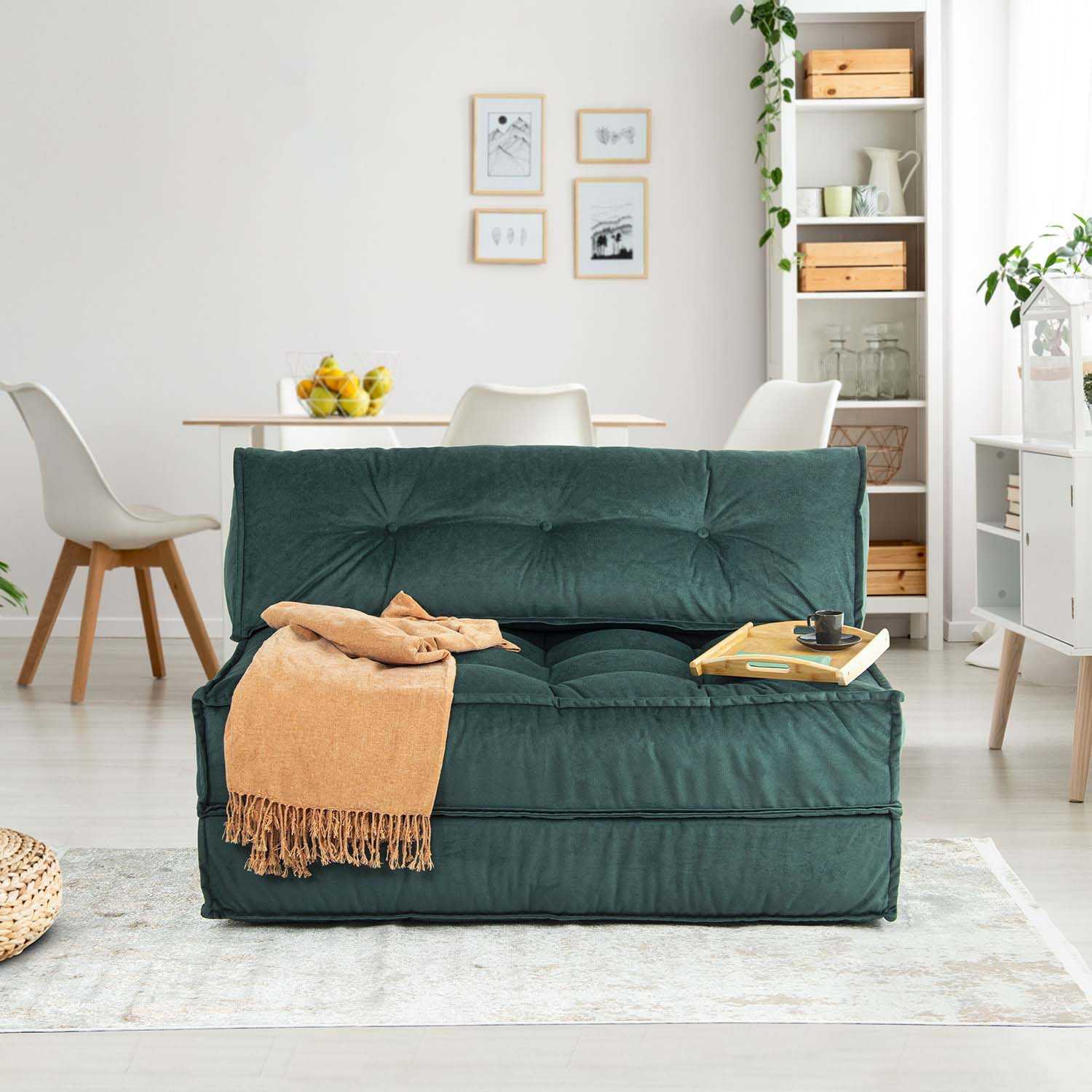 Canapé chauffeuse 2 places velours mocca (vert petrole)