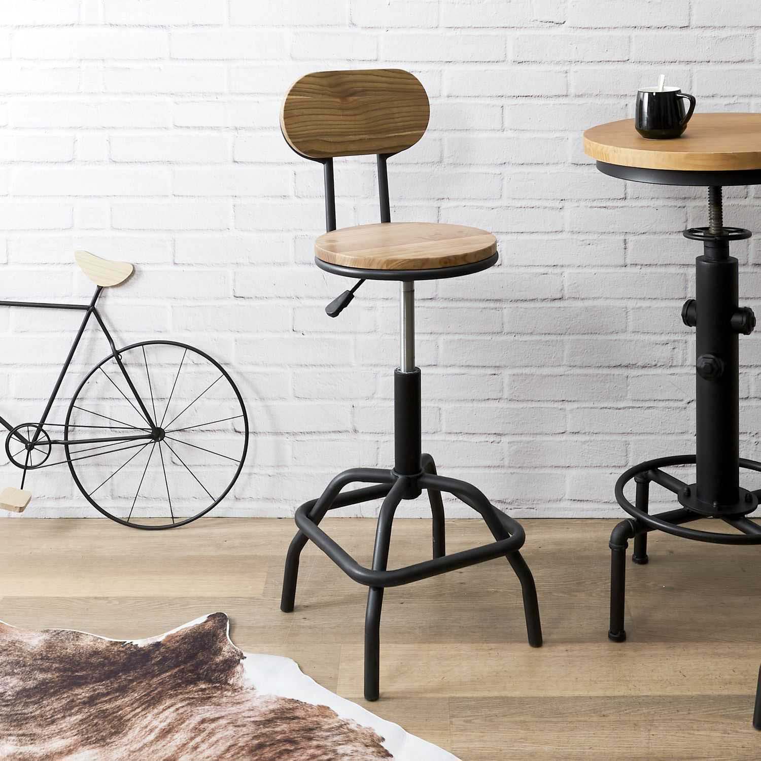 Chaise de bar hauteur réglable en bois et métal ace