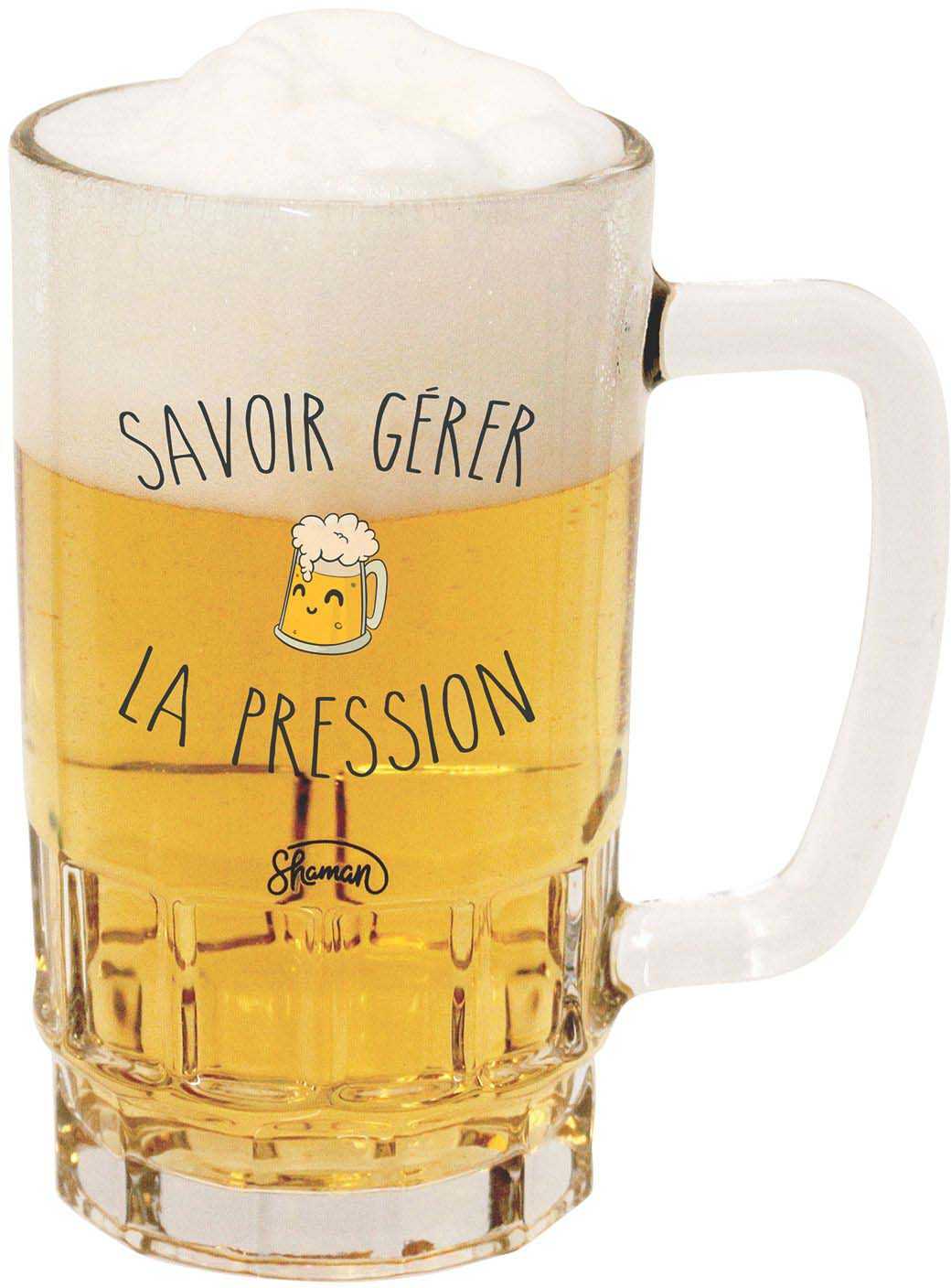 Chope à bière en verre humour 440 ml (savoir gérer la pression)