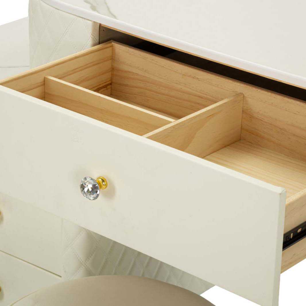 Coiffeuse effet matelassé avec tabouret sharon (blanc et doré)