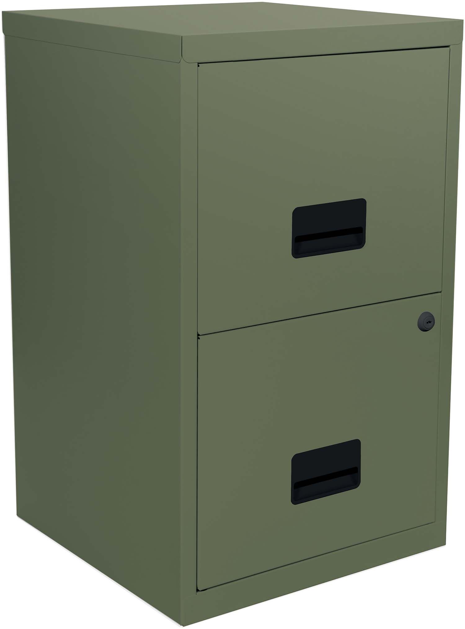 Colonne de rangement basse en acier 2 tiroirs (kaki)