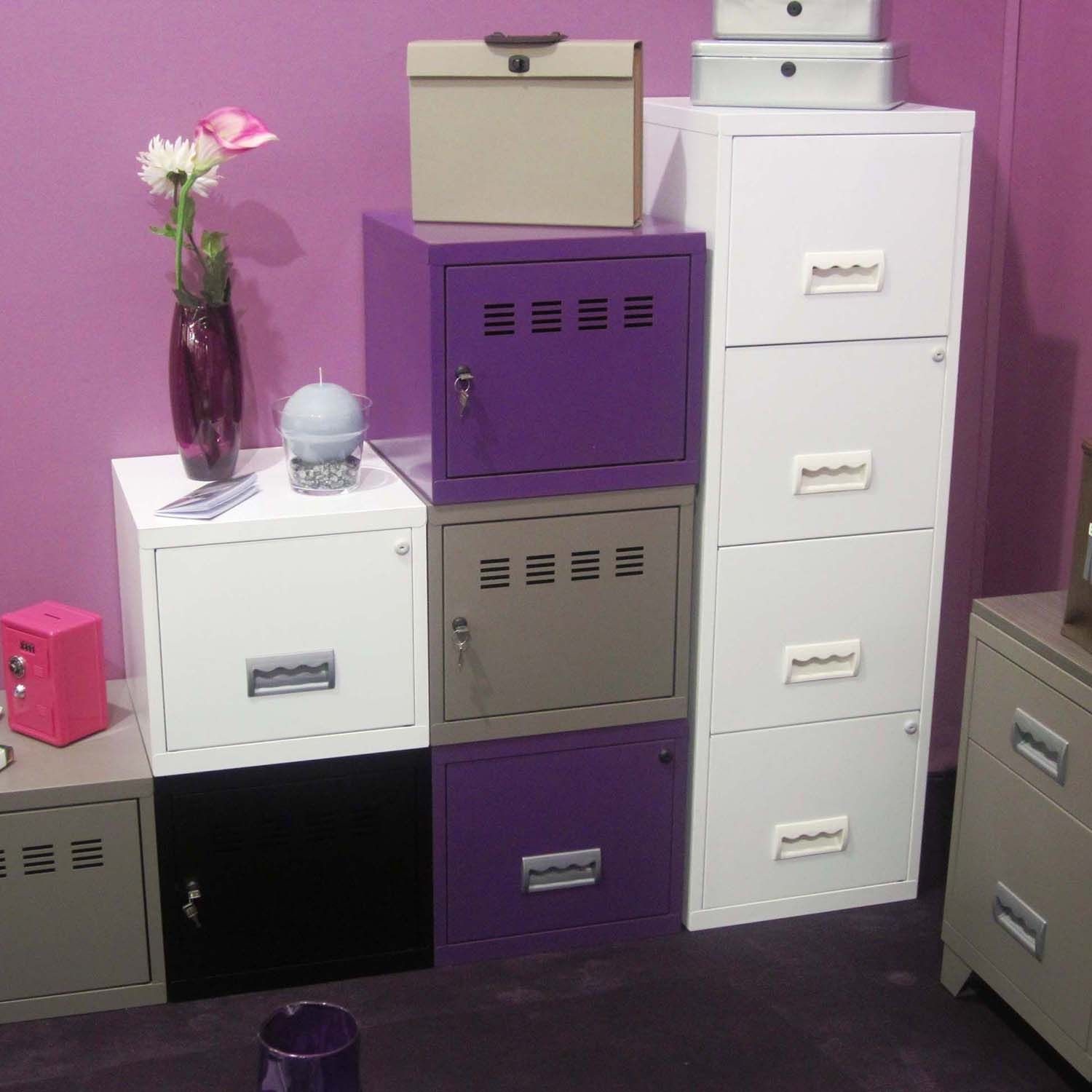 Colonne de rangement tiroirs en métal (blanc mat)