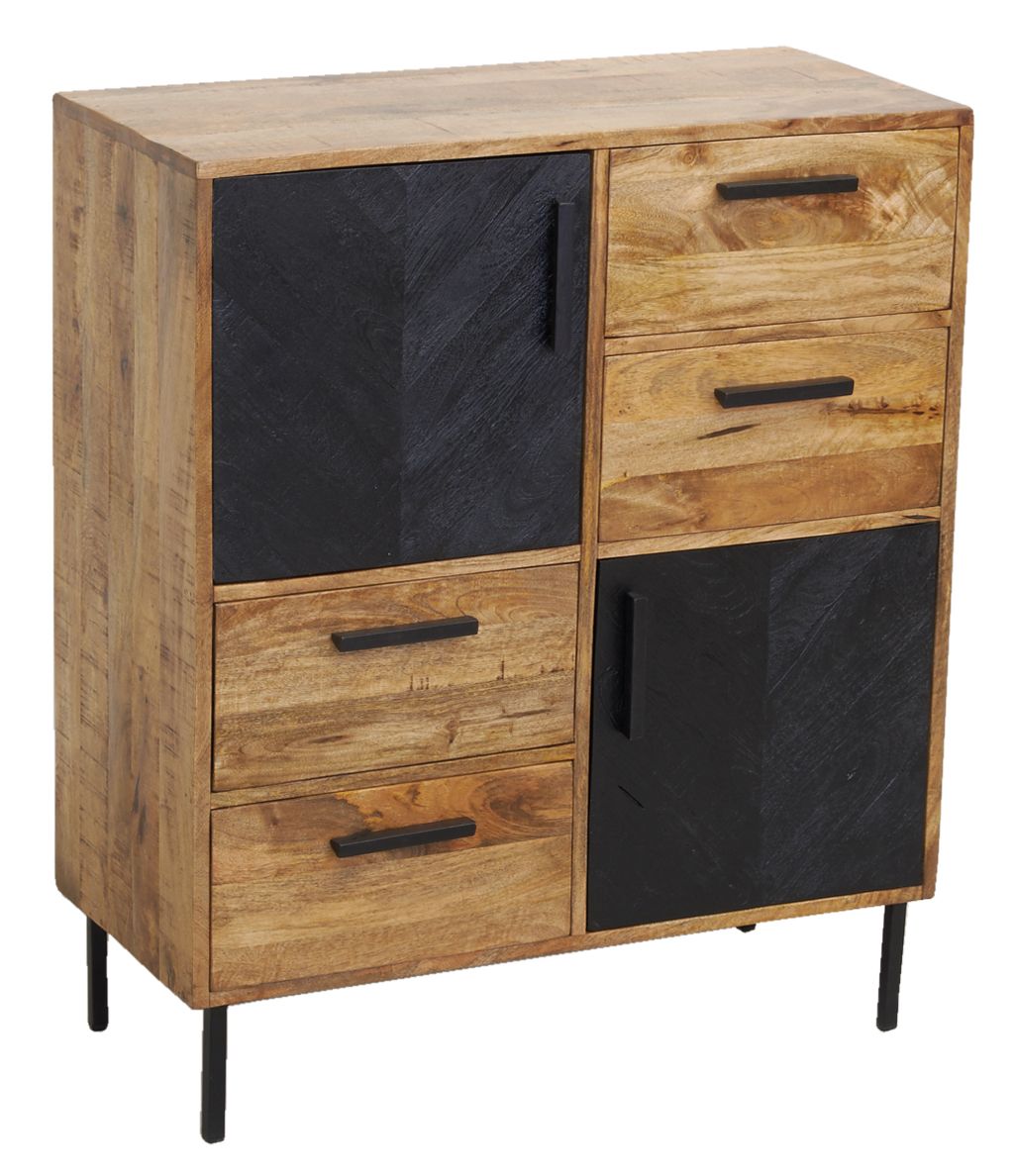 Commode 2 portes + 4 tiroirs en manguier naturel et teinté noir DAMIER ...