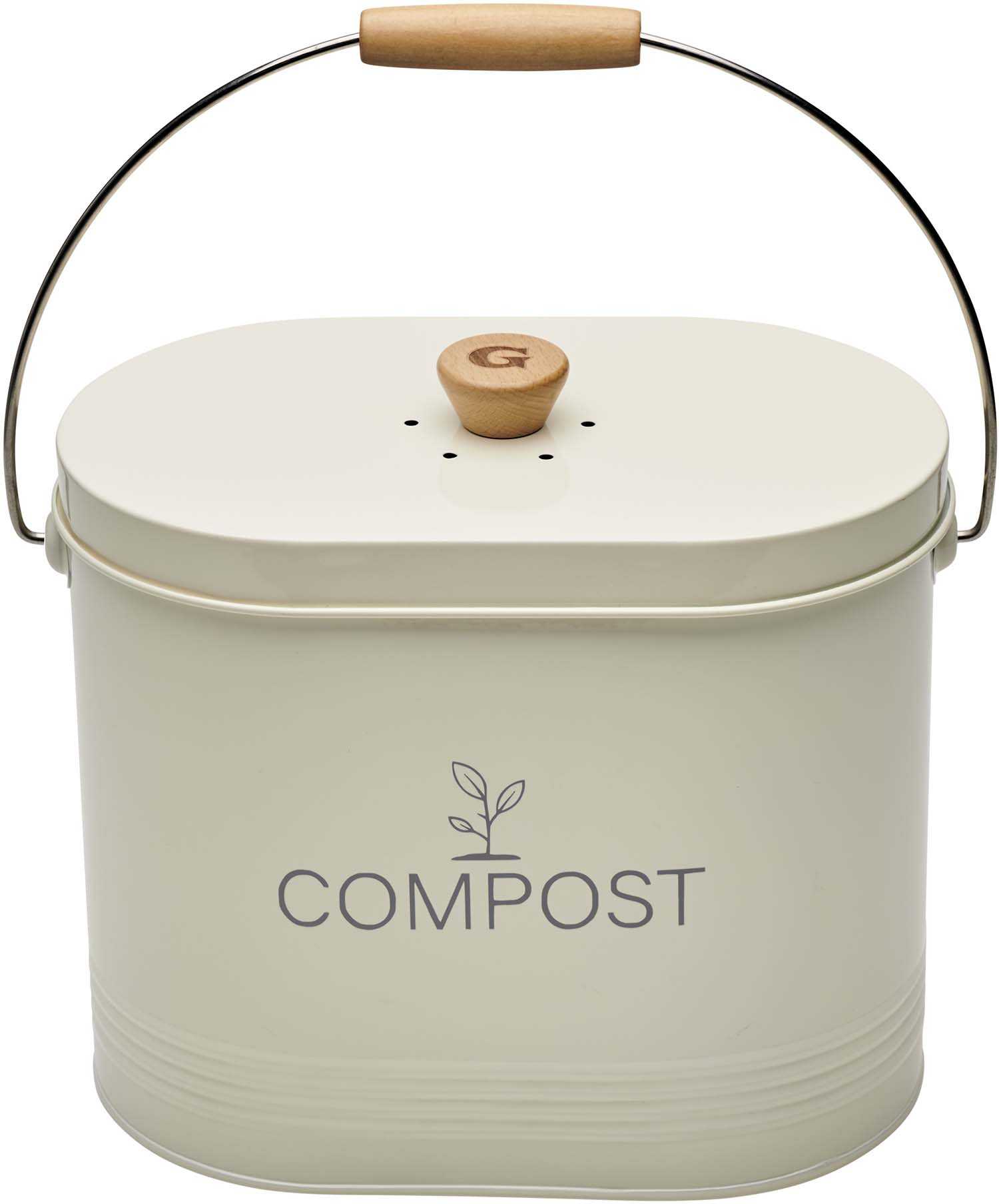 Composteur de cuisine ovale en métal avec filtre 7 litres (beige)