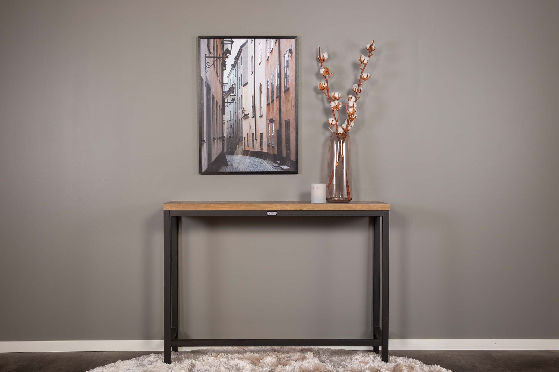 Console en acier et mdf rise (plateau imitation teck)