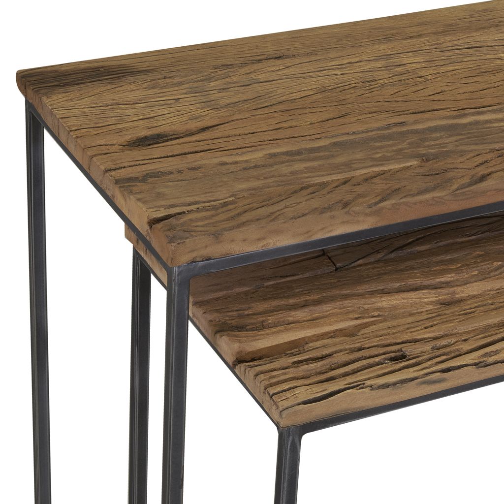 Consoles en bois recyclé et métal (lot de 2) (rectangulaire)