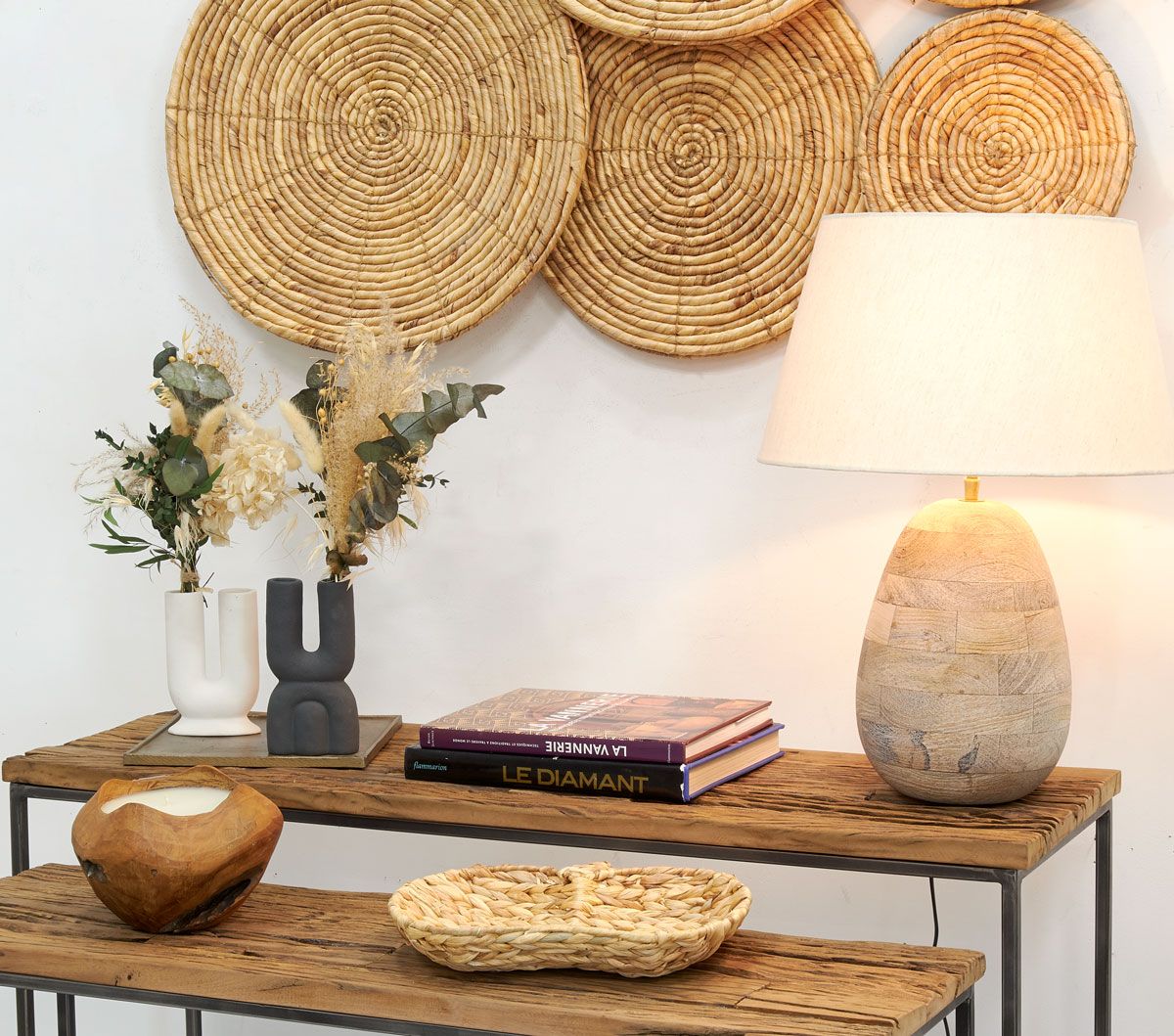 Consoles en bois recyclé et métal (lot de 2) (rectangulaire)