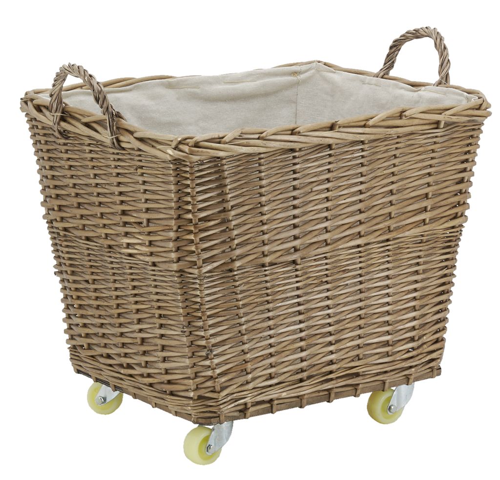Corbeille à roulettes en osier avec doublure en jute (rectangulaire)