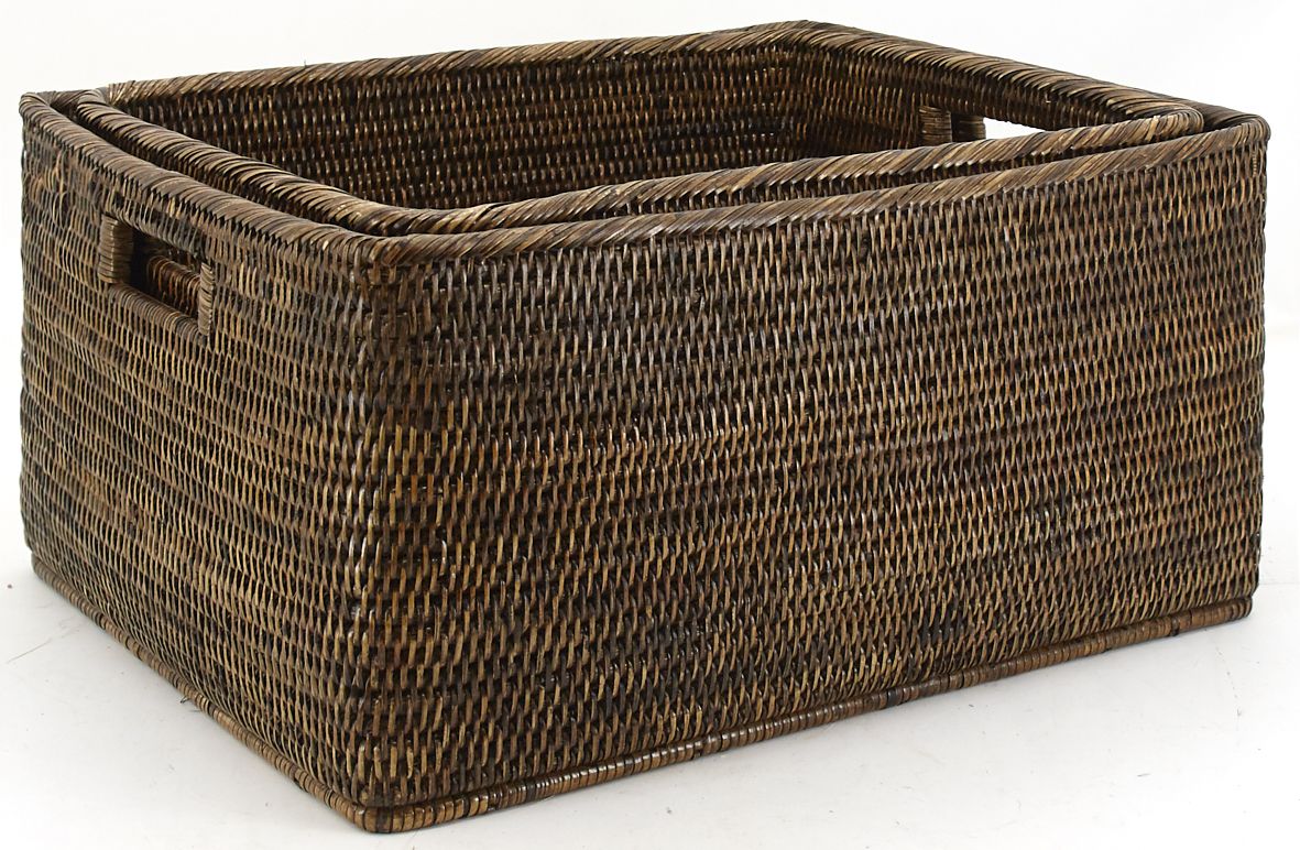 Corbeilles de rangement en rotin (lot de 2) (rotin antique)