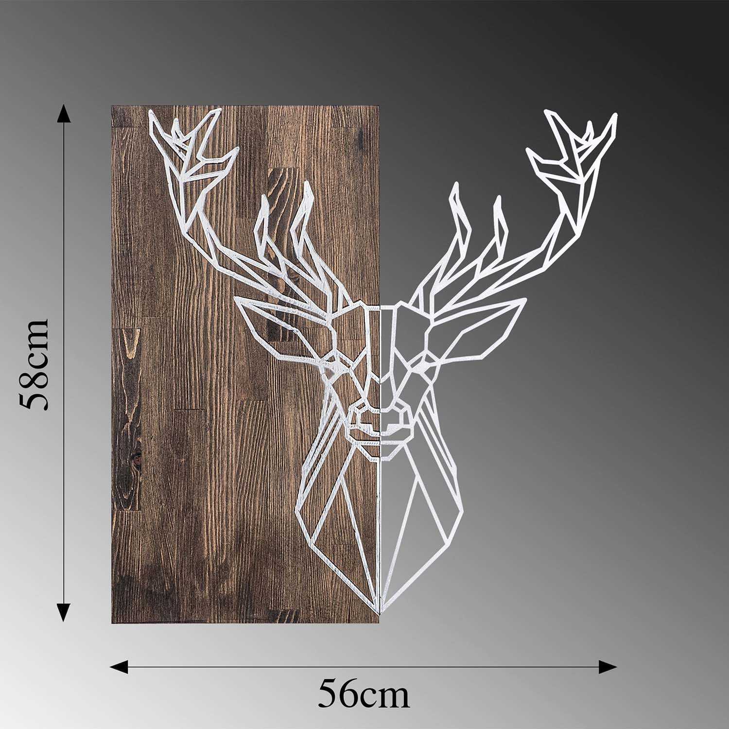 Décoration murale bois et métal animal (cerf argenté)