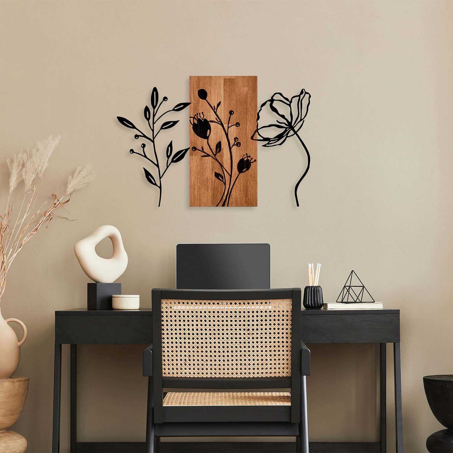Décoration murale en bois et métal florale (triple flowers)